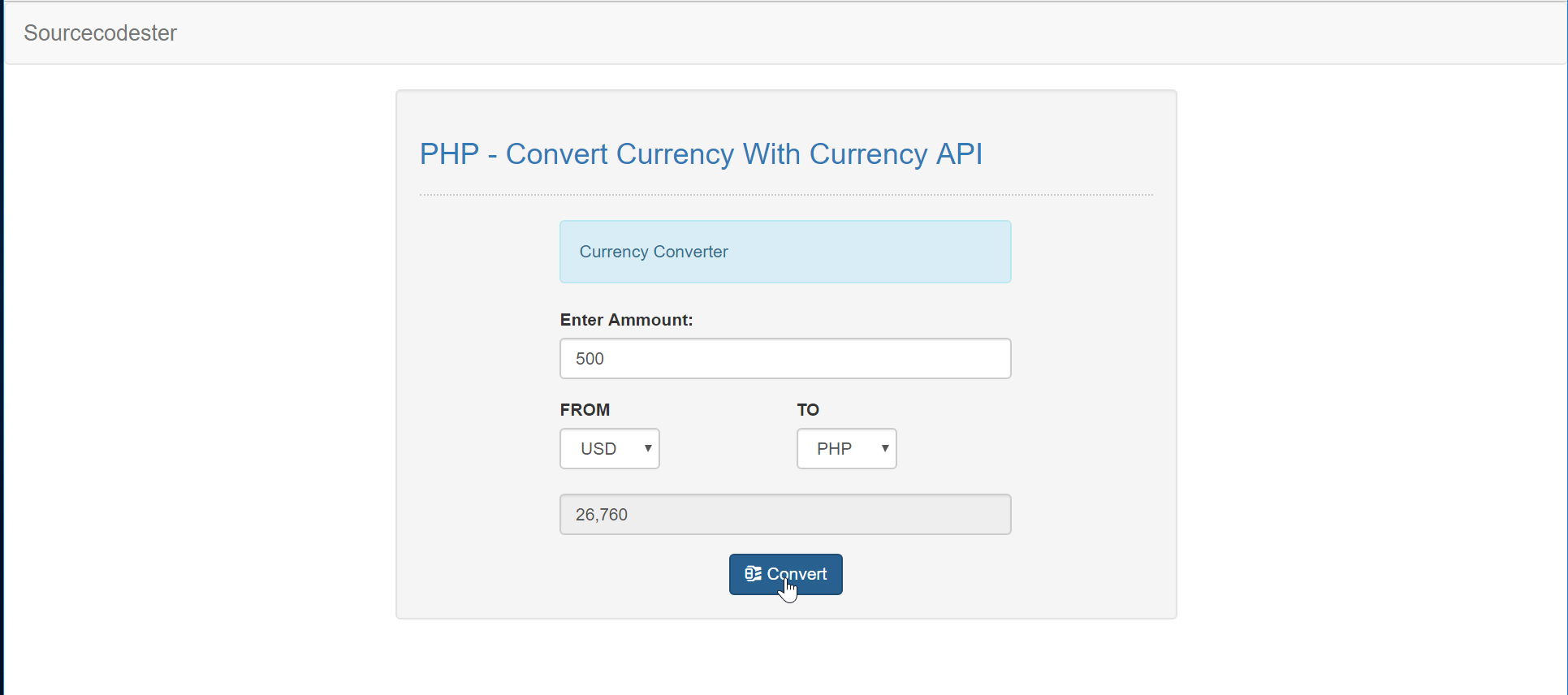 PHP Convert Currency With Currency API SourceCodester