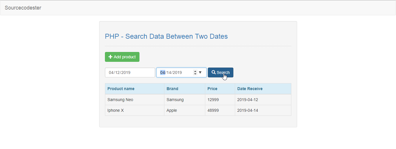 Php Search Data Between Two Dates Sourcecodester