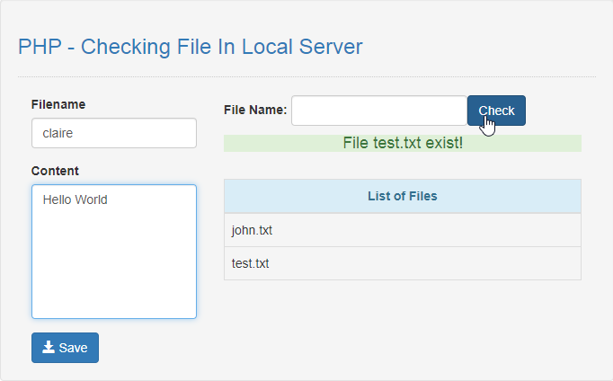 PHP Checking File In Local Server SourceCodester