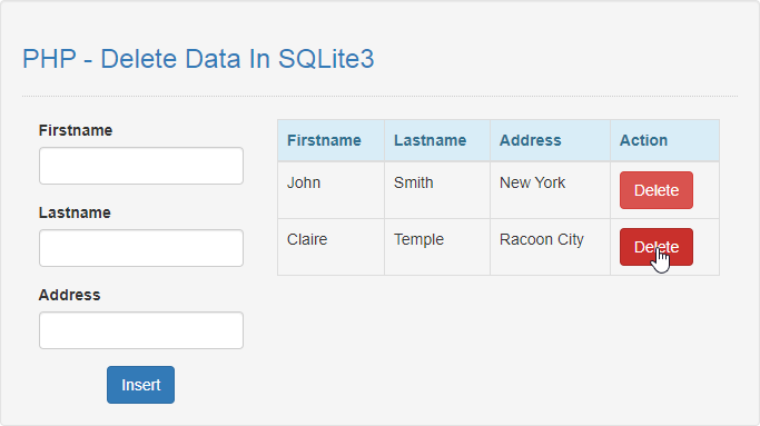 PHP Delete Data In SQLite3 SourceCodester