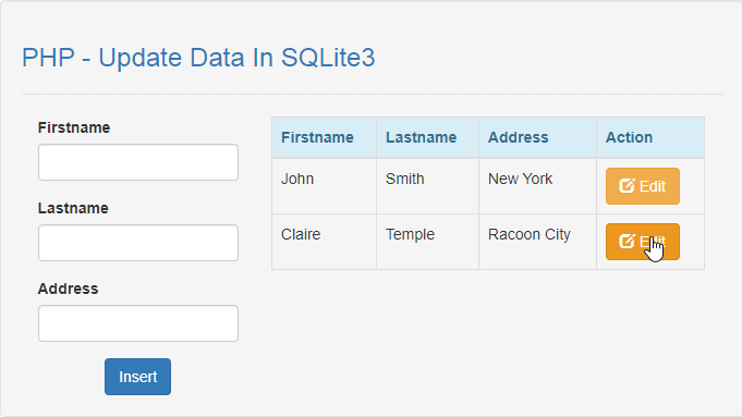 Php Update Data In Sqlite Sourcecodester