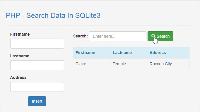 PHP Search Data In SQLite3 SourceCodester