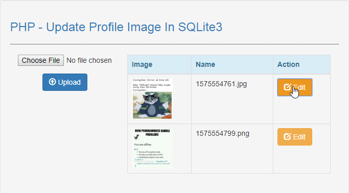 PHP Update Profile Image In SQLite3 SourceCodester