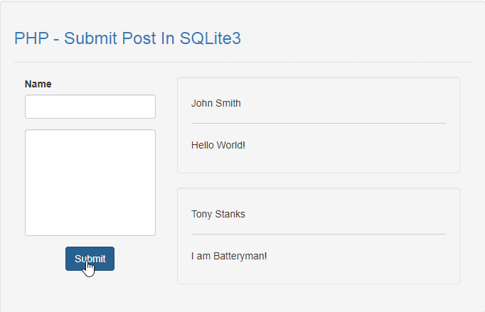 Php Submit Post In Sqlite Sourcecodester