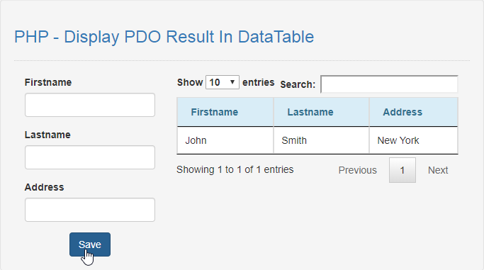 PHP Display PDO Result In DataTable SourceCodester