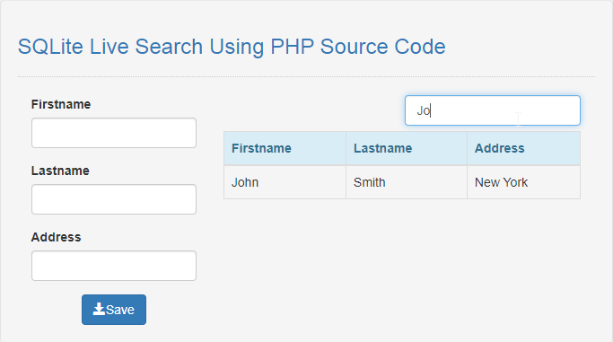 SQLite Live Search Using PHP Source Code SourceCodester