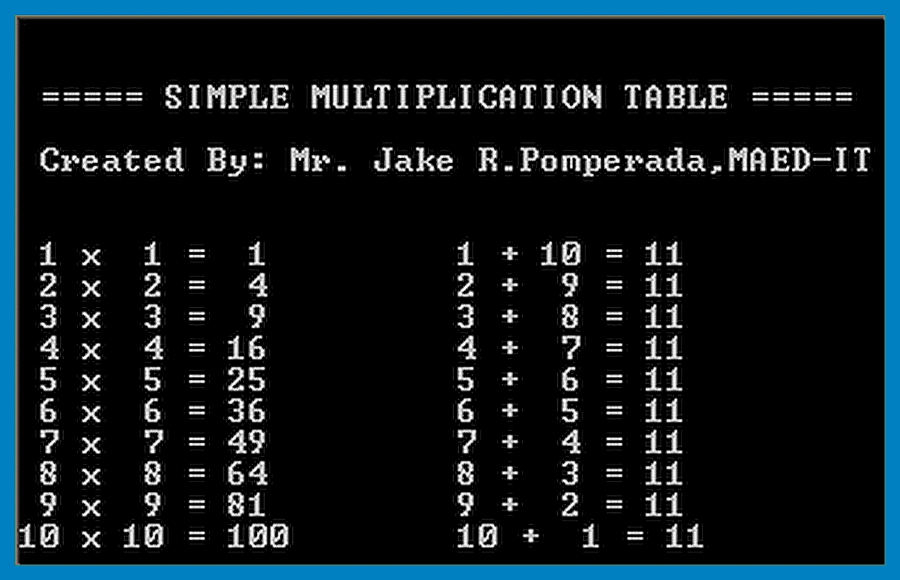 Simple Multiplication Table Free Source Code Tutorials And Articles