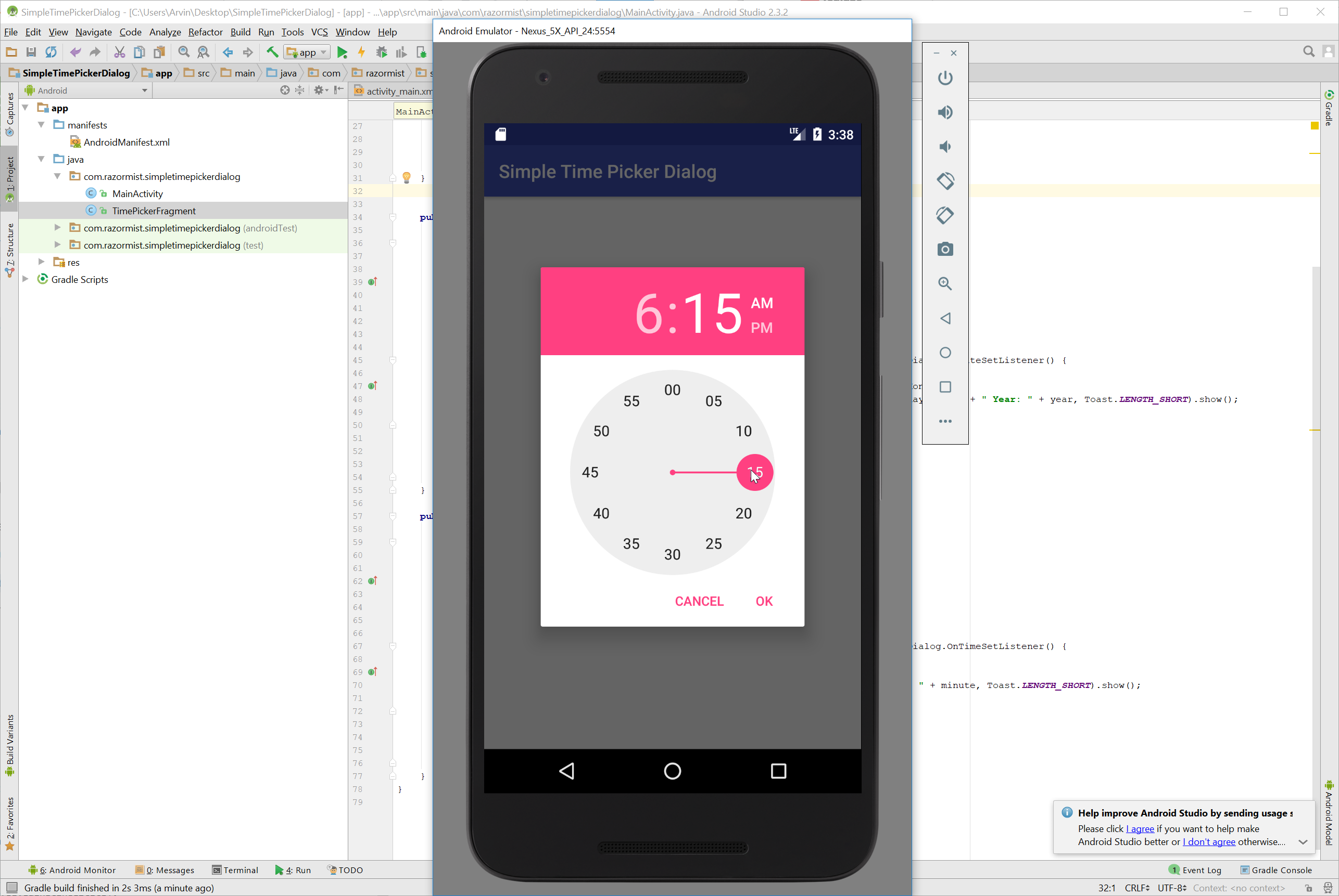 Android Simple Time Picker Dialog Sourcecodester