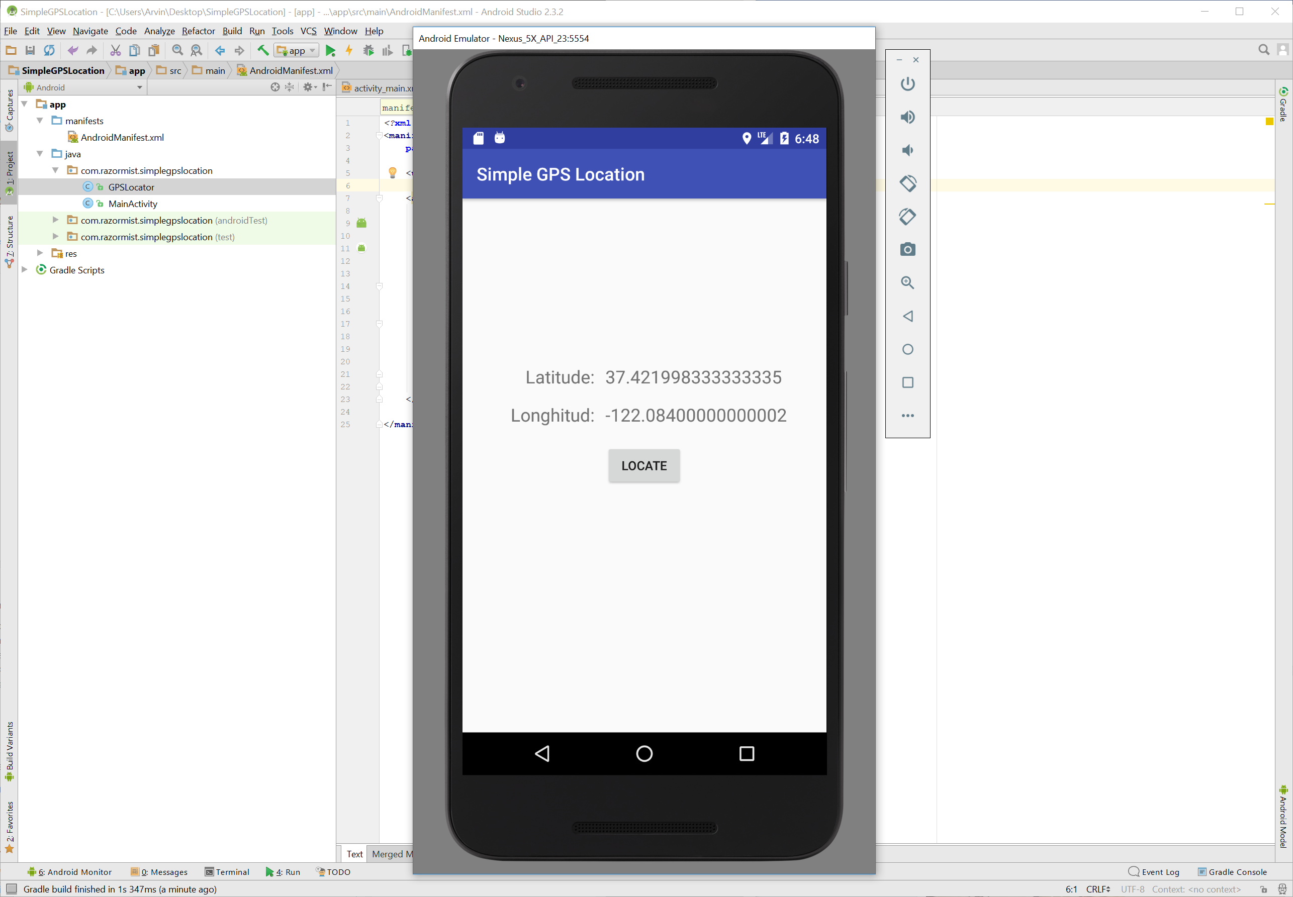 Android Simple GPS Location SourceCodester