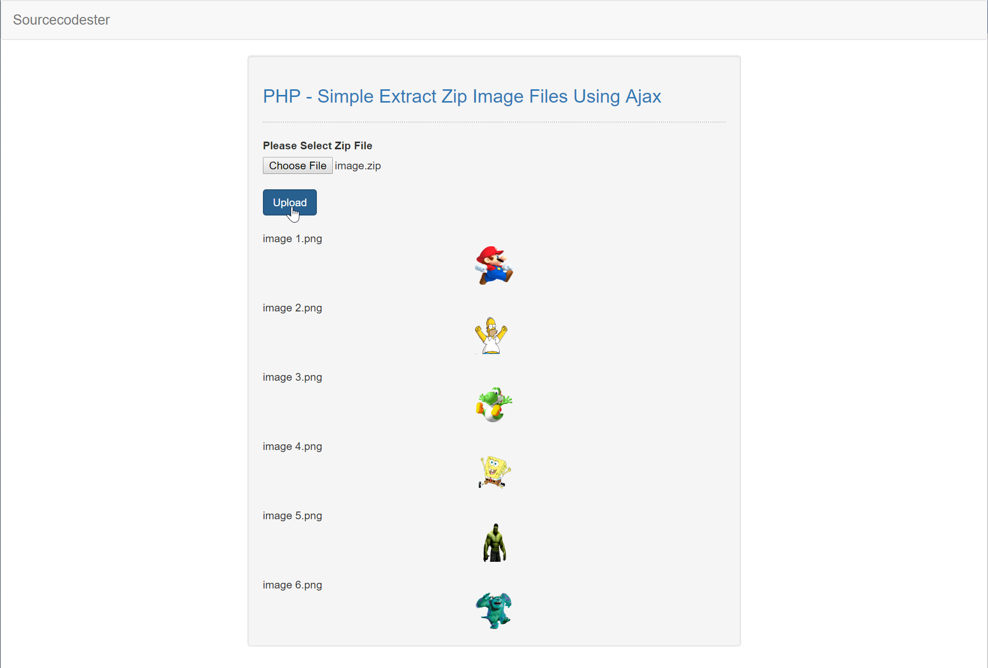 Php Simple Extract Zip Image Files Using Ajax Sourcecodester
