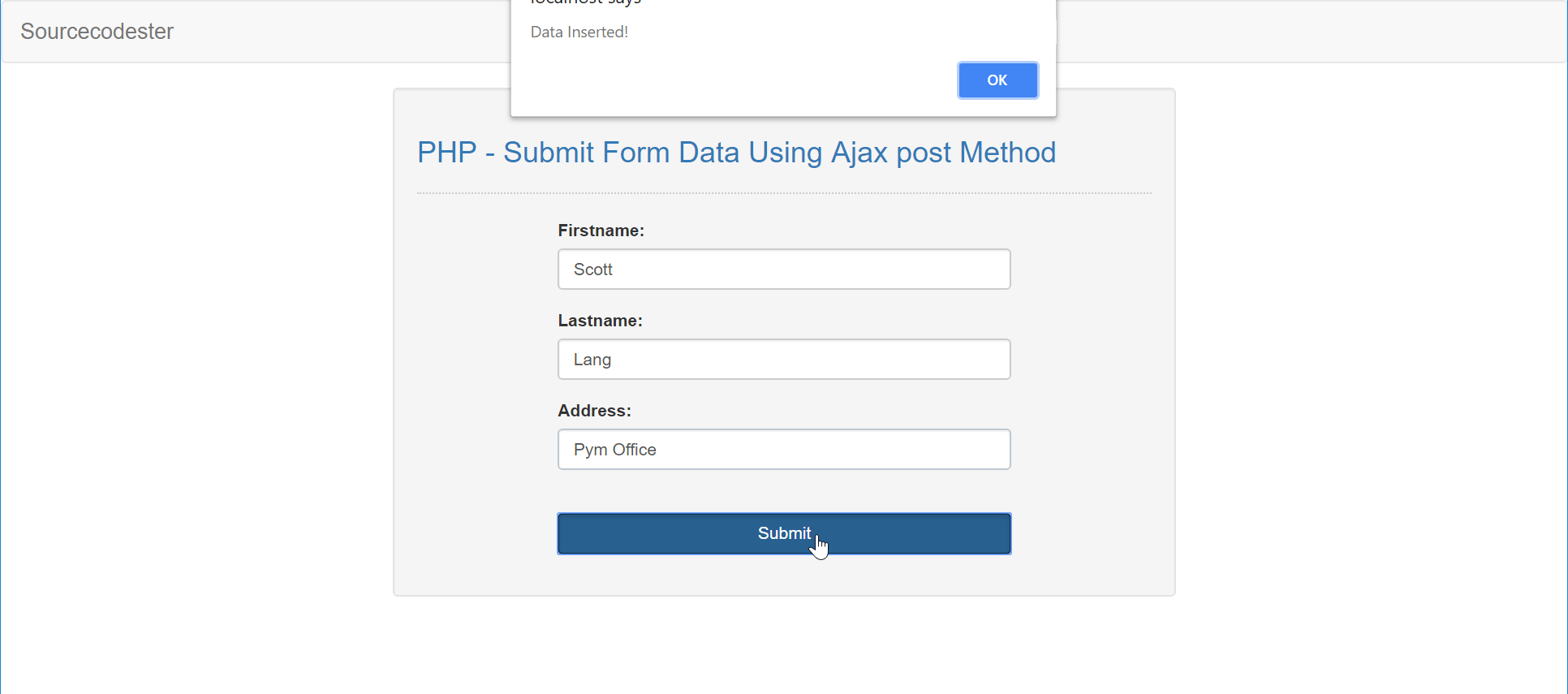 PHP Submit Form Data Using Ajax POST Method SourceCodester