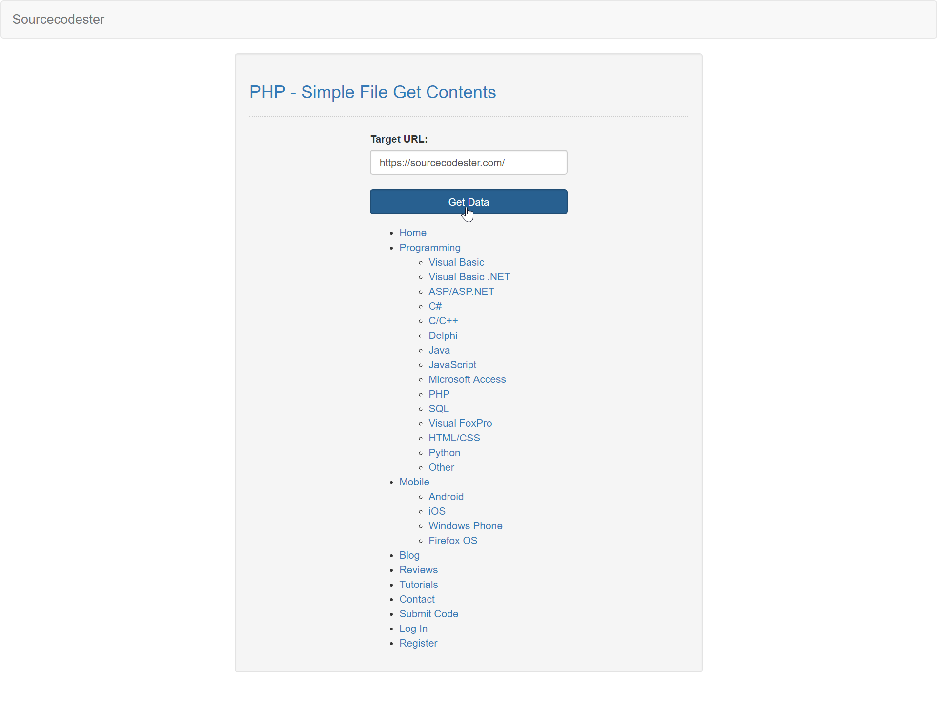 PHP Simple File Get Contents SourceCodester