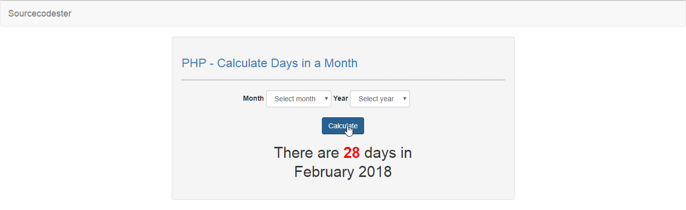 PHP Calculate Days In A Month SourceCodester