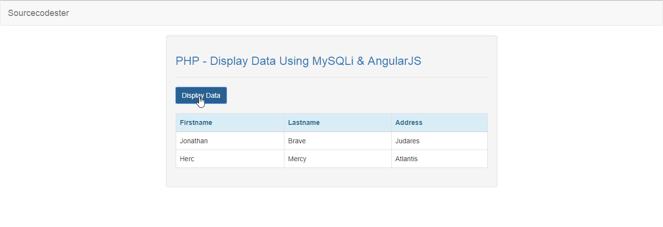 Php Display Data Using Mysqli And Angularjs Sourcecodester