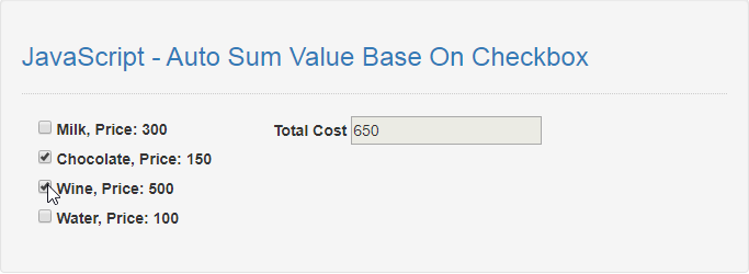 Javascript Auto Sum Value Base On Checkbox Sourcecodester