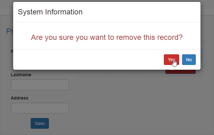Php Remove Table Row With Modal Using Pdo Sourcecodester