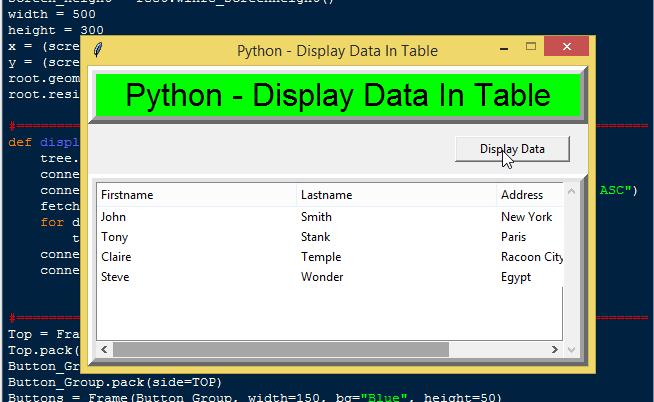 Python Display Data In Table Source Code Sourcecodester