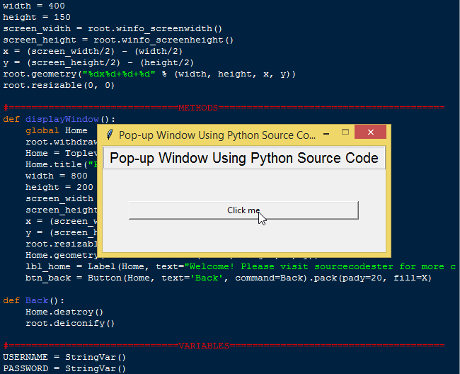 Pop up Window Using Python Source Code SourceCodester