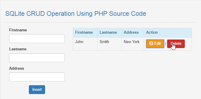 Sqlite Crud Operation Using Php Source Code Sourcecodester