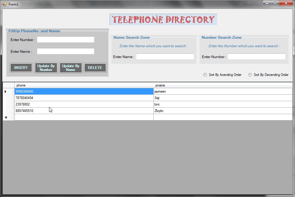 Telephone Directory System With Live Search Free Source Code