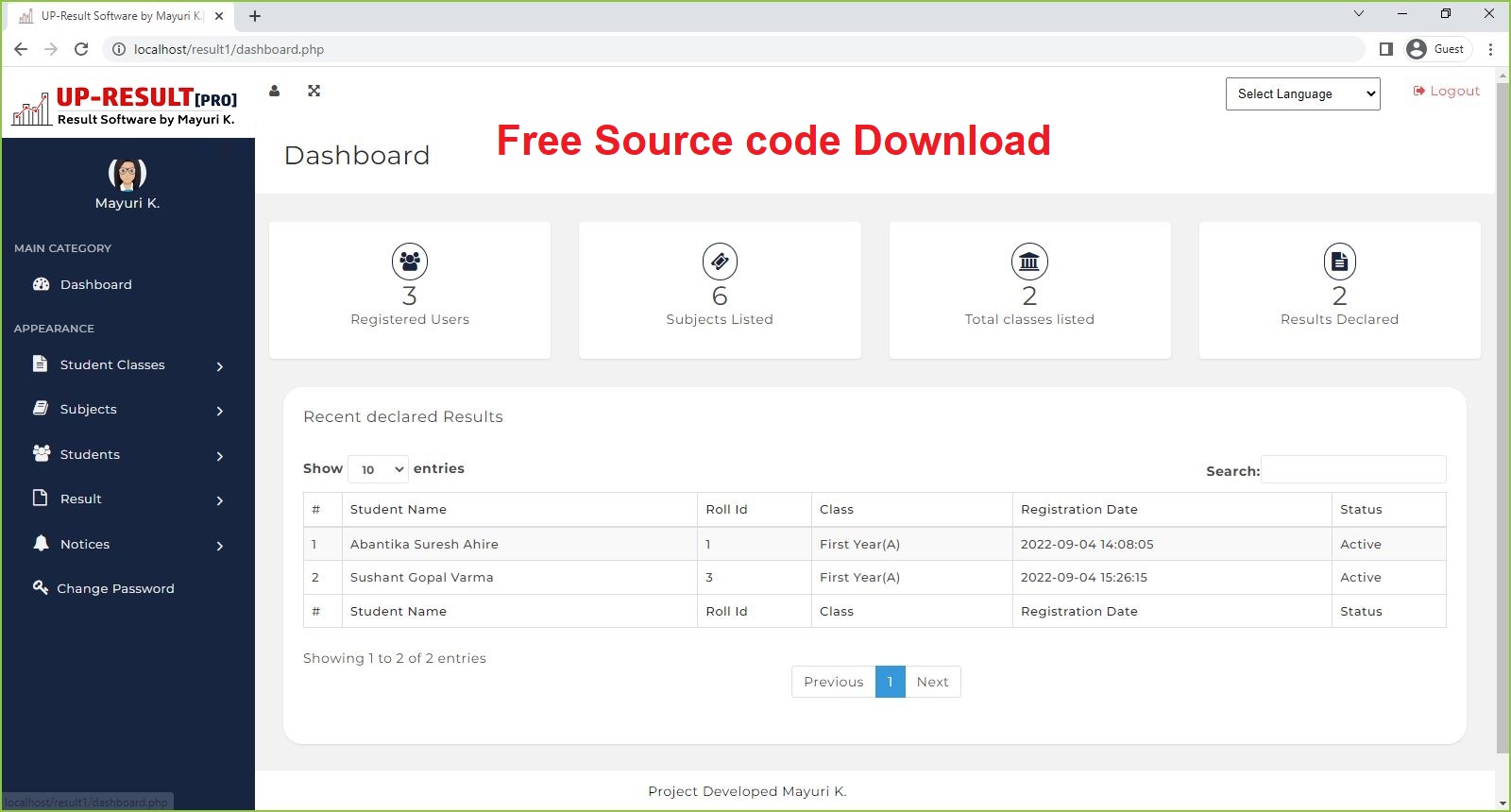 Best Student Result Management System Project Source Code In PHP And