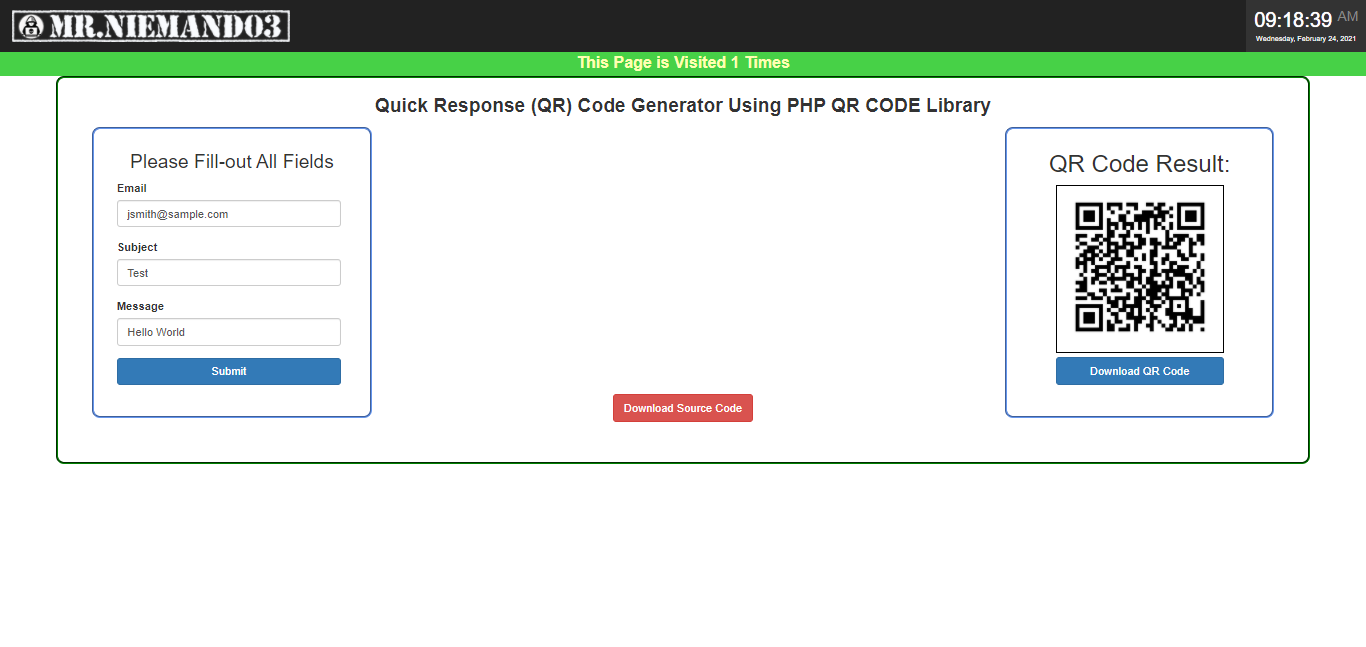 Simple Quick Response QR Code Generator App Using PHP QR CODE