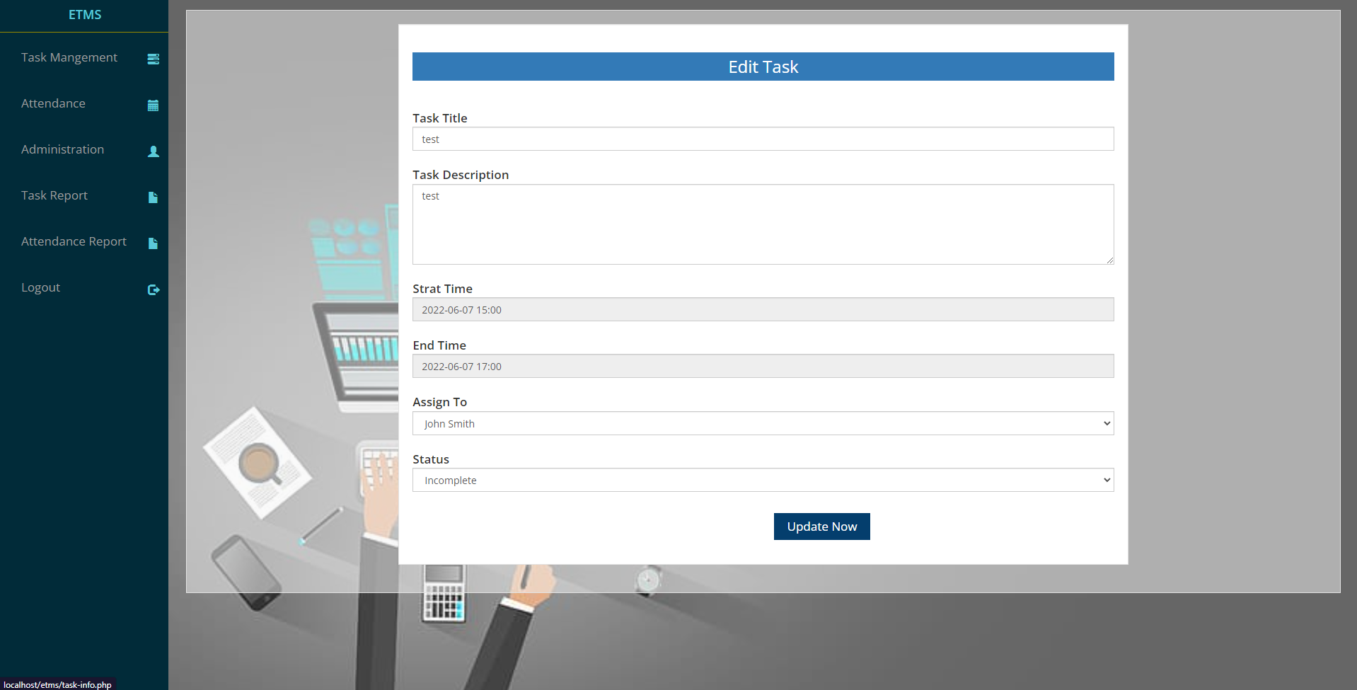 Employee Task Management System In PHP PDO Free Source Code
