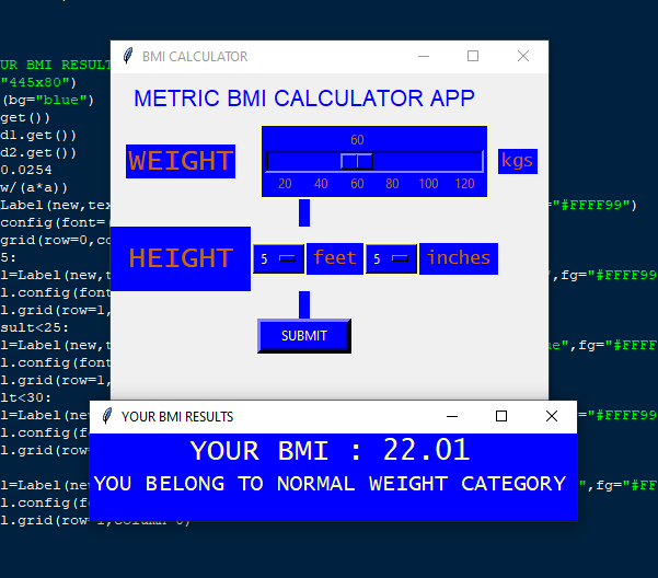 Metric Bmi Calculator App Using Python With Free Source Code Free My