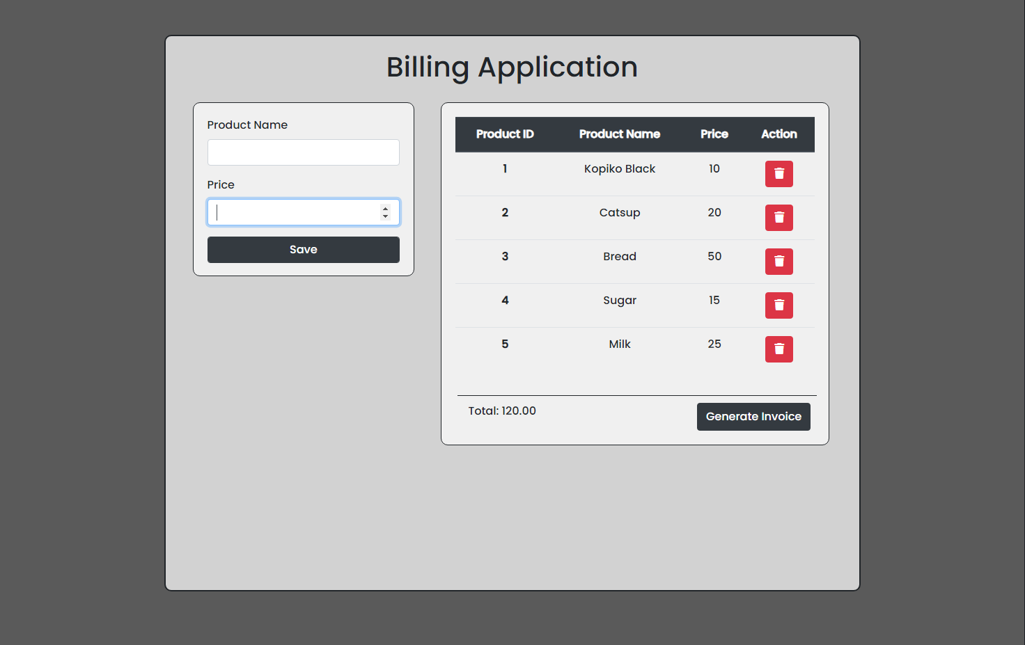 Billing Application Using Html Css And Javascript With Source Code Sourcecodester