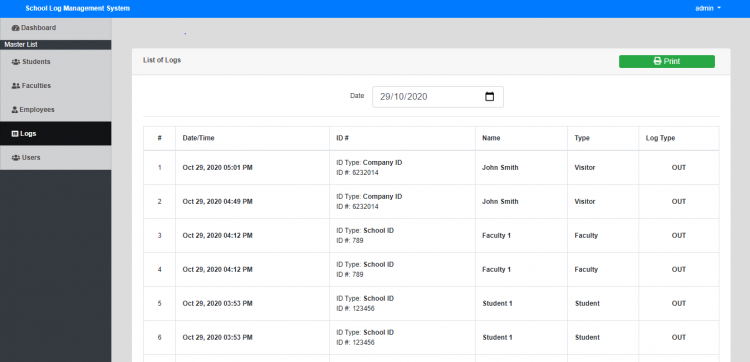 School Log Management System Using Php Mysqli With Source Code Sourcecodester