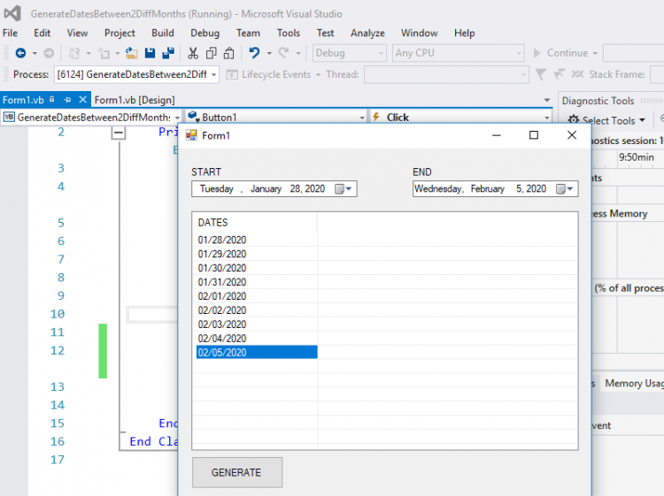 Generate Dates Between 2 Different Months Or Years Free Source Code
