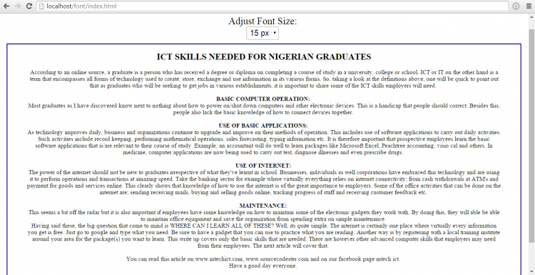 Adjust Font Size Using Jquery In Html Sourcecodester