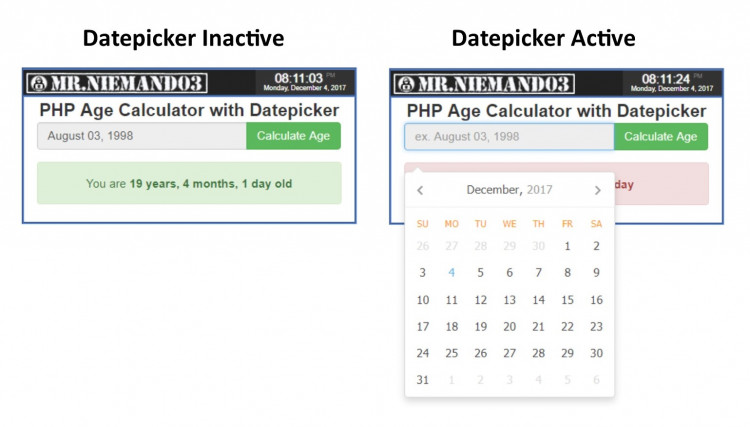 Php Age Calculator With Datepicker Free Source Code