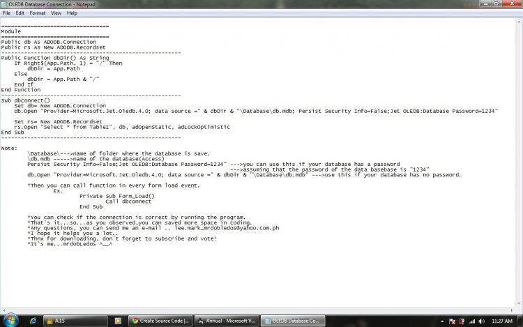Using Oledb In Connecting Database To Ms Accesswith Database Password Sourcecodester