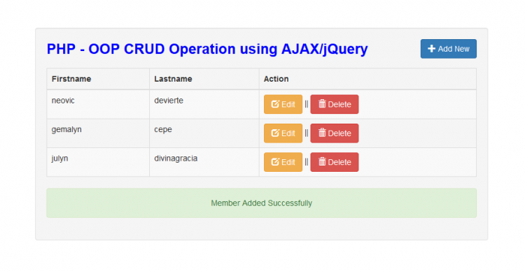 Php Oop Crud Operation Using Ajaxjquery Sourcecodester