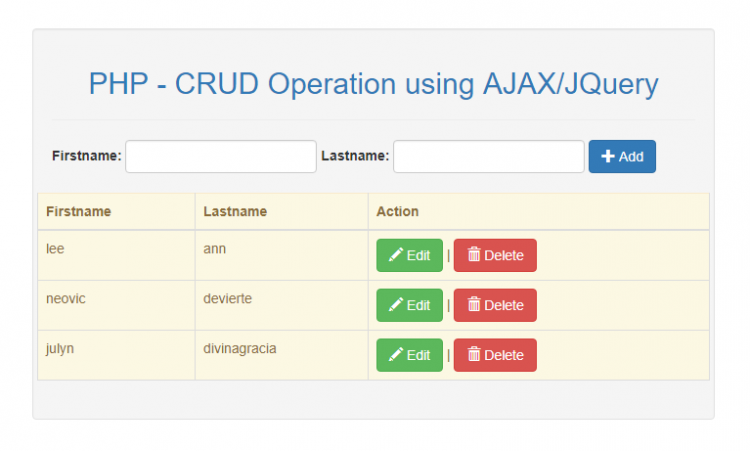 CRUD Operation using PHP/MySQLi and AJAX/jQuery | SourceCodester CRUD Operation using PHP/MySQLi and AJAX/jQuery | SourceCodester