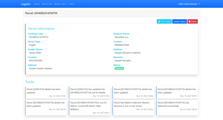 Simple Logistic Hub Parcels Management System In Php And Sqlite Free Source Code Sourcecodester