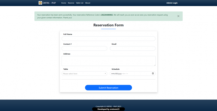 Online Restaurant Table Reservation System In Php Oop Free Source Code