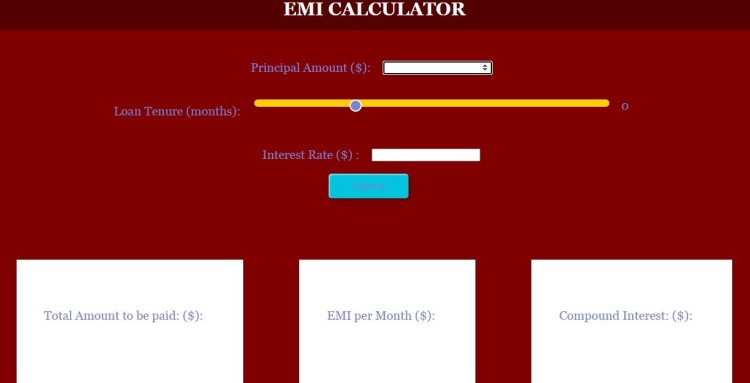EMI Calculator App using HTML & CSS in JavaScript with Source Code ... EMI Calculator App using HTML & CSS in JavaScript with Source Code ...