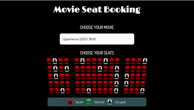 Movie Seat Booking App In Vanillajs With Source Code Sourcecodester