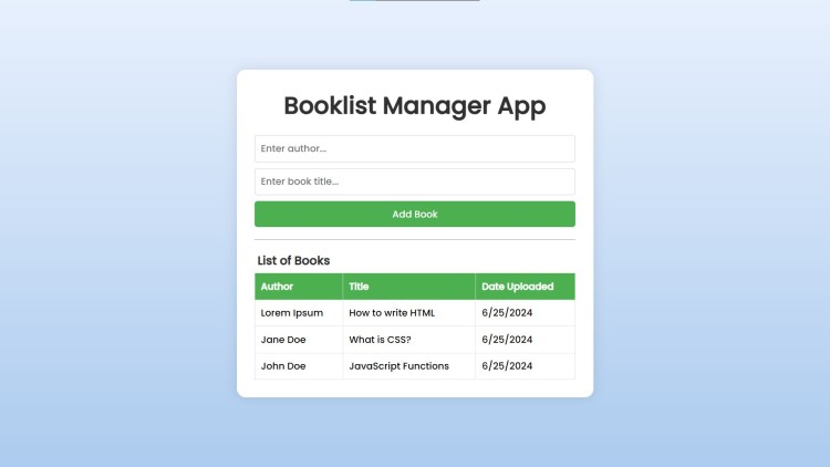 Booklist Manager App Using Html Css And Javascript With Source Code Sourcecodester