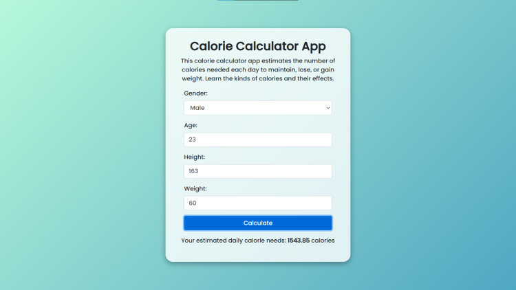 Calorie Calculator App Using Html Css And Javascript With Source Code Sourcecodester