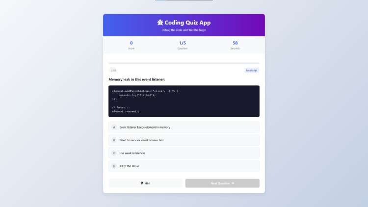 Coding Quiz App Using HTML, CSS and JavaScript with Source Code | SourceCodester