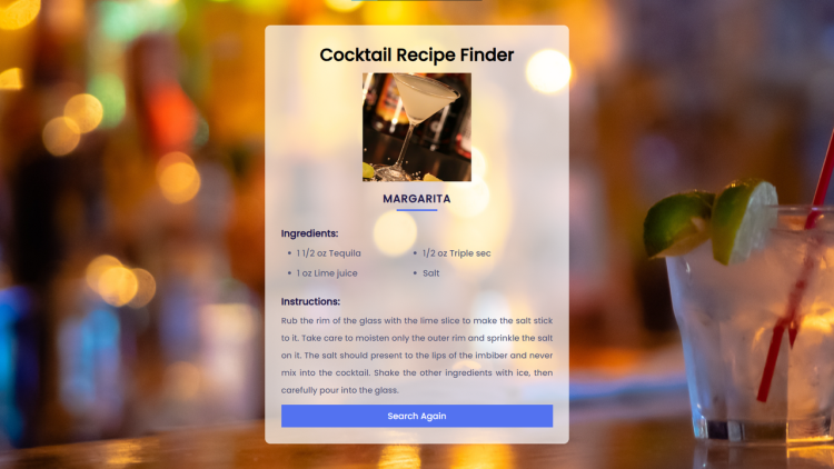 Cocktail Recipe Finder Using Html Css And Javascript With Source Code Sourcecodester