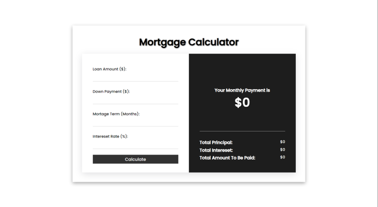 Mortgage Calculator Using Html Css And Javascript With Source Code Sourcecodester