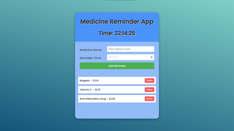 Medicine Reminder App Using Html Css And Javascript With Source Code Sourcecodester