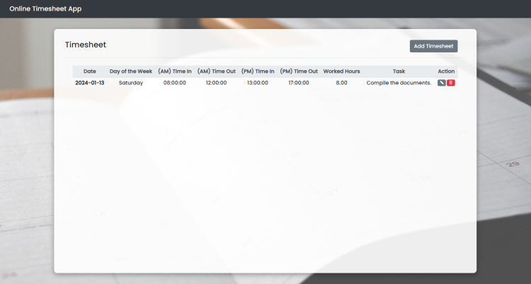 Online Timesheet App Using Php And Mysql With Source Code Sourcecodester 5079