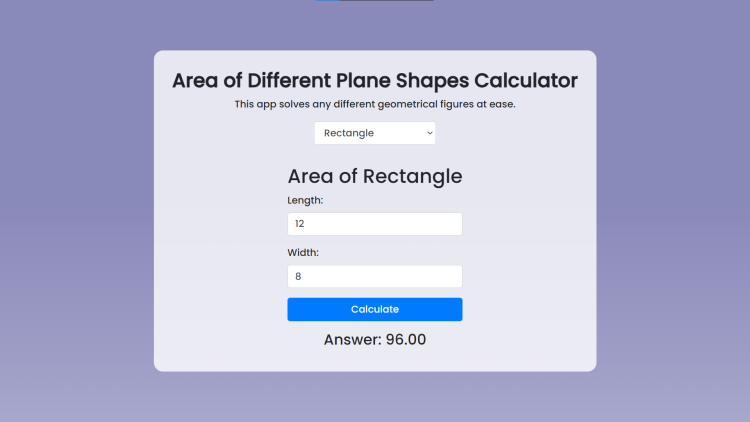 Area Of Plane Shapes Calculator Using Html Css And Javascript With Source Code Sourcecodester
