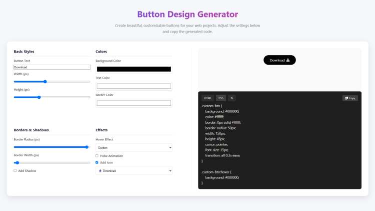 Button Design Generator Using Html Css And Javascript With Source Code