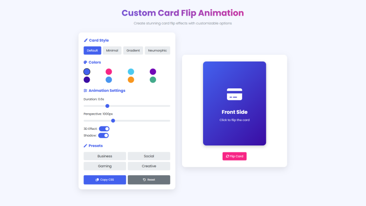 Custom Card Flip Animation Using HTML, CSS and JavaScript with Source ... Custom Card Flip Animation Using HTML, CSS and JavaScript with Source ...
